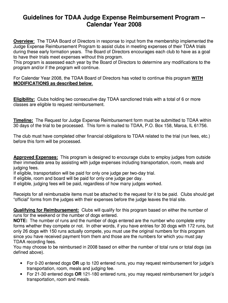 Fillable Online TDAA Judge Expense Reimbursement Forms and Instructions ...