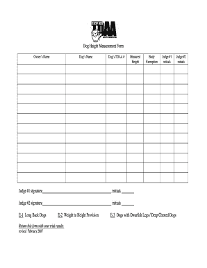 Fillable Online Dog Height Measurement Form Judge #1 ... Fax Email ...