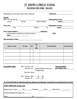 Fillable Online St. joseph catholic school registration form 2014 ...