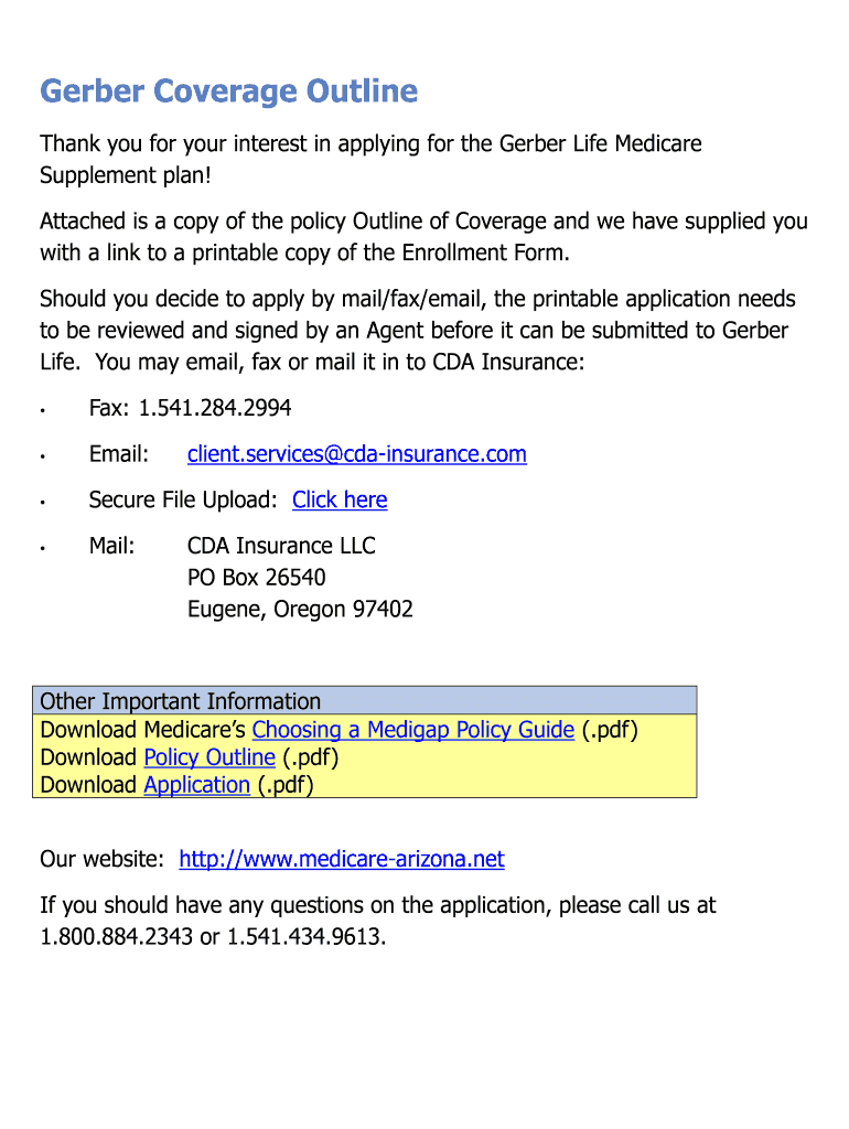 Fillable Online Gerber Coverage Outline - arizona medicare plans Fax Email Print - pdfFiller