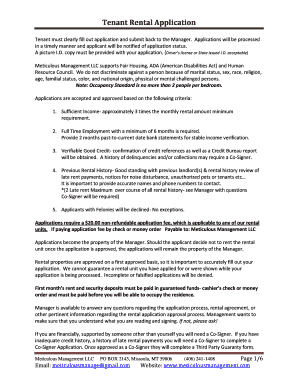 Fillable Online Tenant Rental Application - Meticulous Management Fax ...