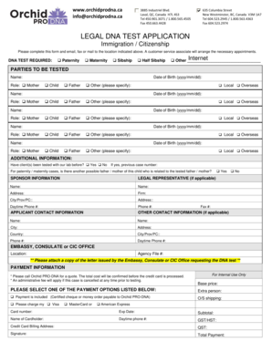 Fillable Online LEGAL DNA TEST APPLICATION Immigration Fax Email Print ...