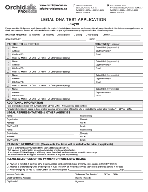 Fillable Online LEGAL DNA TEST APPLICATION Lawyer - Mission Data Fax ...