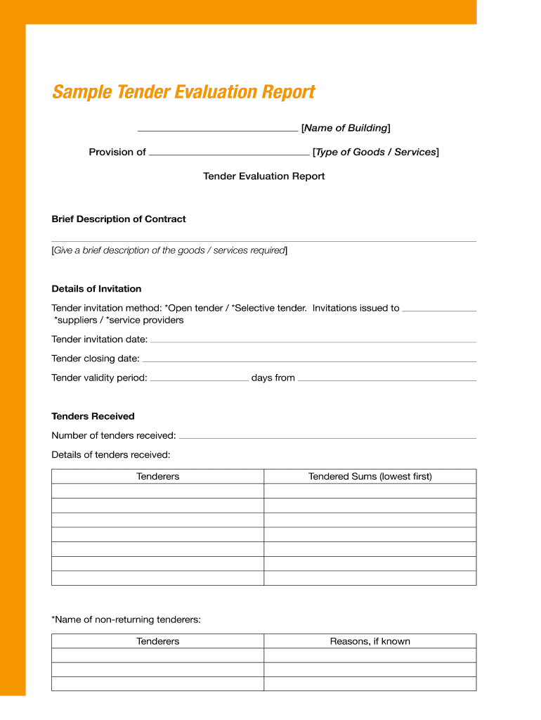 Fillable Online Sample Tender Evaluation Report Fax Email Print - pdfFiller