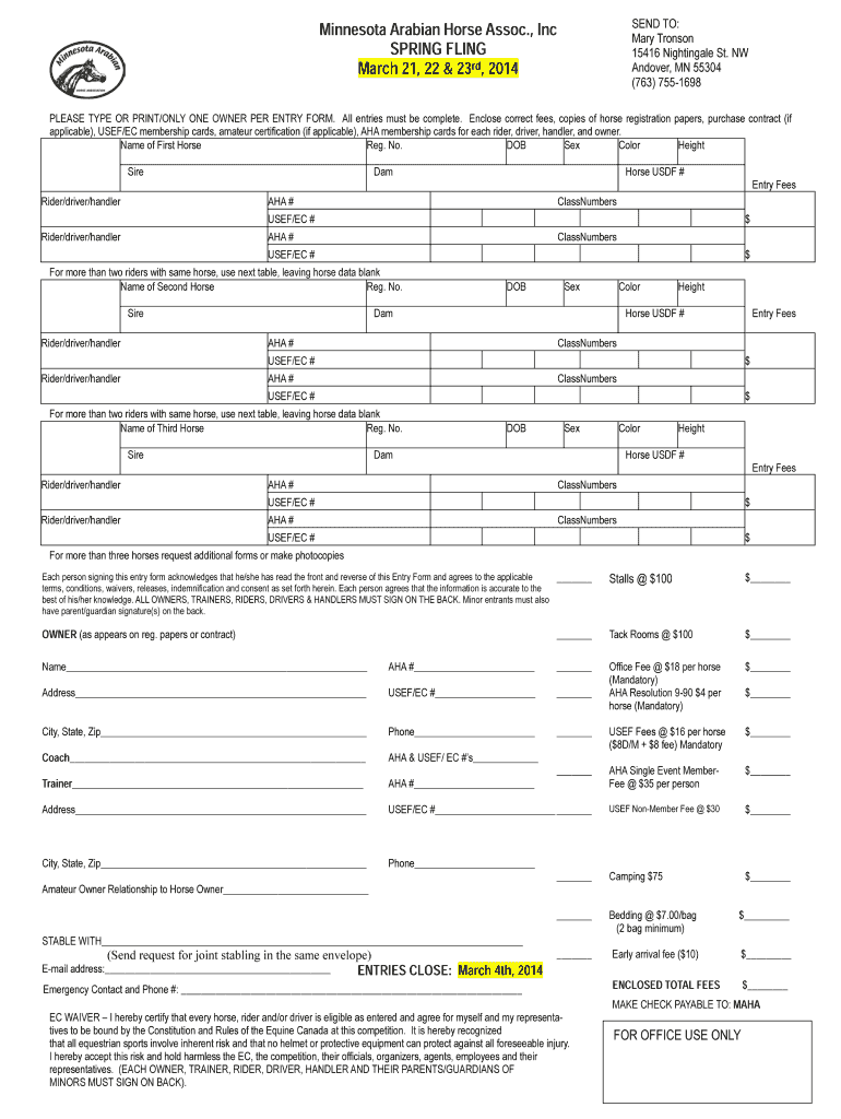 Fillable Online AHA ENTRY AGREEMENT Regional and Local Show Fax Email ...