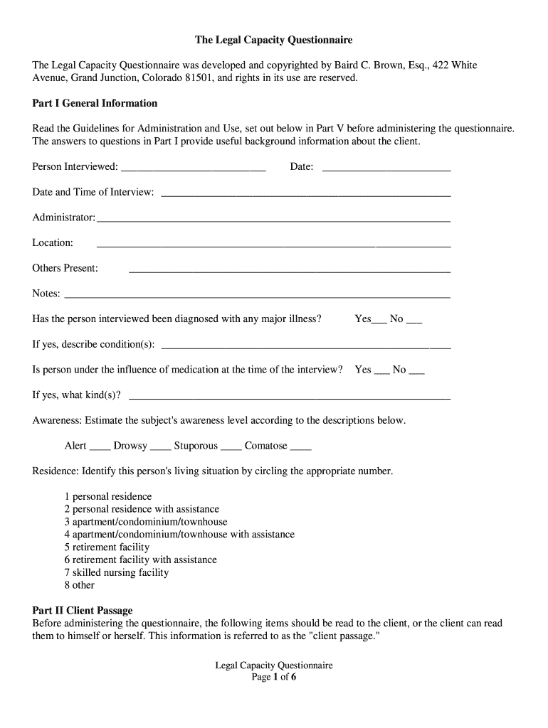 Fillable Online Legal Capacity bQuestionnaireb - Kleps bLawb Office ...