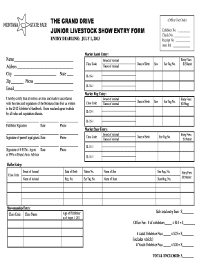 Fillable Online The grand drive junior livestock show entry form ...