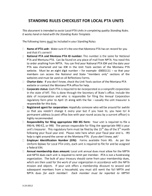 Fillable Online montanapta LOCAL PTA UNIT STANDING RULES CHECKLIST. The ...