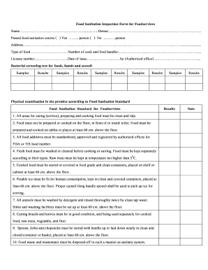 Fillable Online foodsan anamai moph go Food Sanitation Inspection Form ...