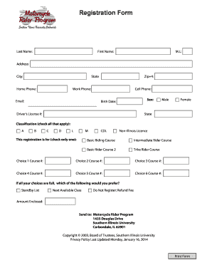 Fillable Online mrp siu Registration Form - Motorcycle Rider Program ...