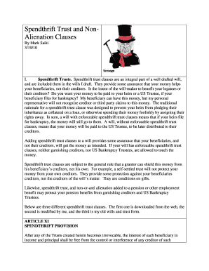 Fillable Online Spendthrift Trust and Non- Alienation Clauses Fax Email ...