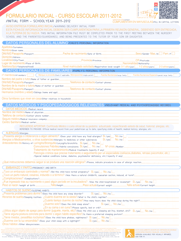 Fillable Online musieduca INITIAL FORM - SCHOOLYEAR 2011-2012 Fax Email ...