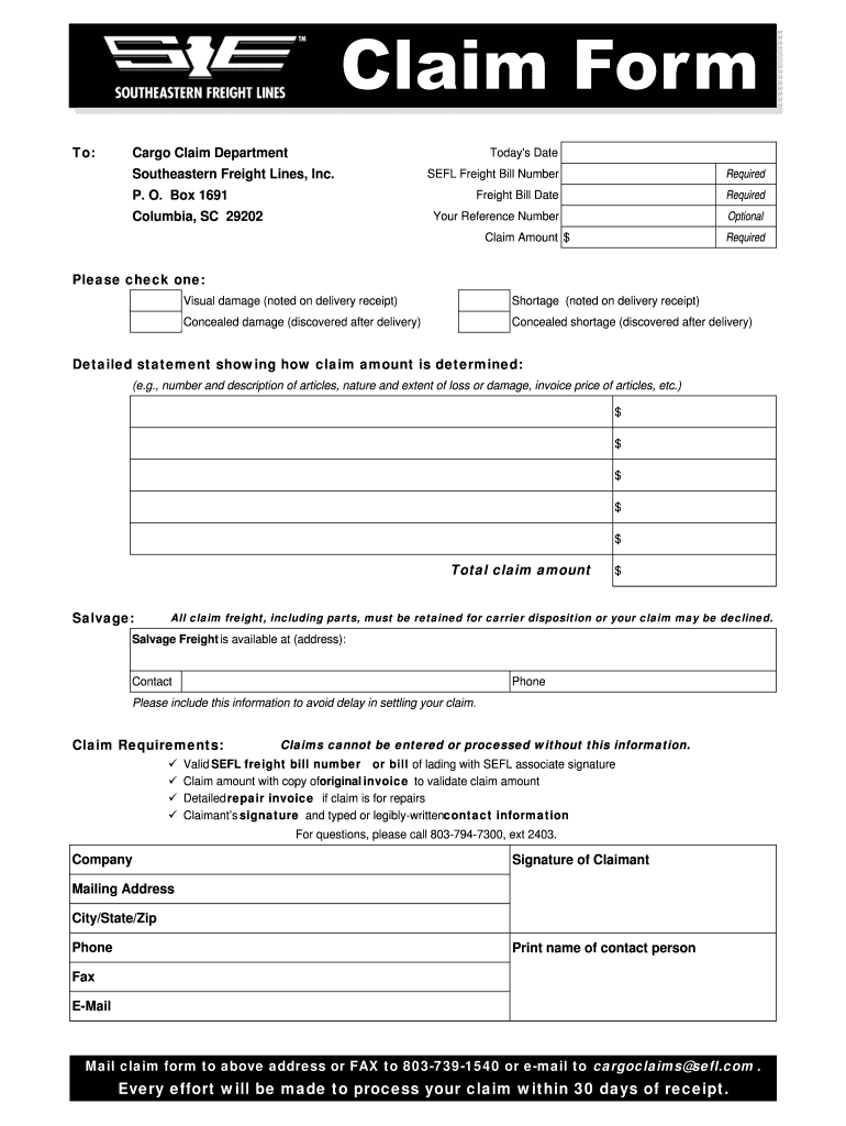 Fillable Online Cargo Claim Department Fax Email Print - pdfFiller