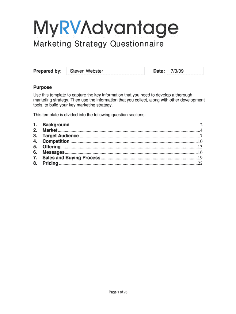 Fillable Online Marketing Strategy Questionnaire Fax Email Print ...