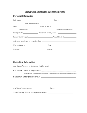 Fillable Online n-century Immigration Identifying Information Form ...