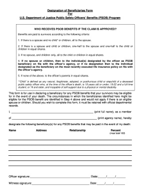 Fillable Online nationalcops Designation of Beneficiaries Form for PSOB ...