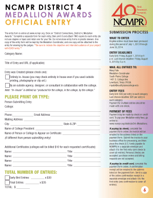 Fillable Online Medallion entry form - NCMPR Fax Email Print - pdfFiller