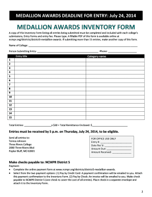 Fillable Online Medallion awards inventory form Fax Email Print - pdfFiller
