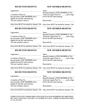 Fillable Online ndlegion RECRUITER DRAWING NEW MEMBER DRAWING RECRUITER ...