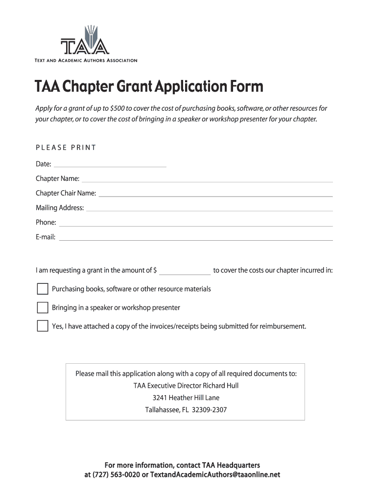 Fillable Online TAA Chapter Grant Application Form Fax Email Print ...