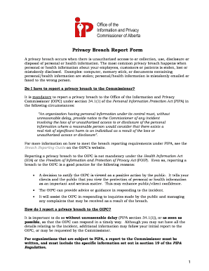 Fillable Online Privacy Breach Report Form - OIPC Fax Email Print ...