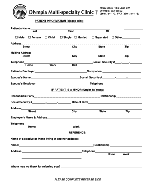 Fillable Online PATIENT INFORMATION (please print) Patient's Name Fax ...