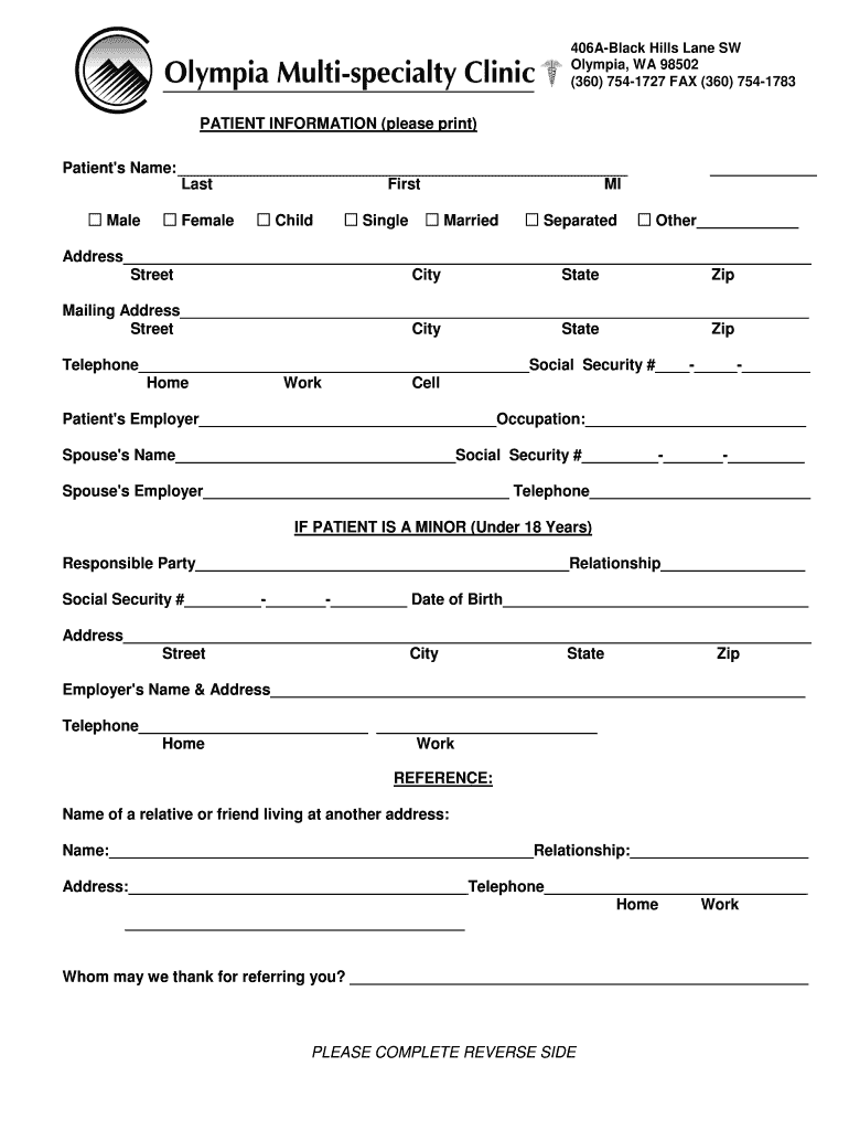 Fillable Online PATIENT INFORMATION (please print) Patient's Name Fax ...