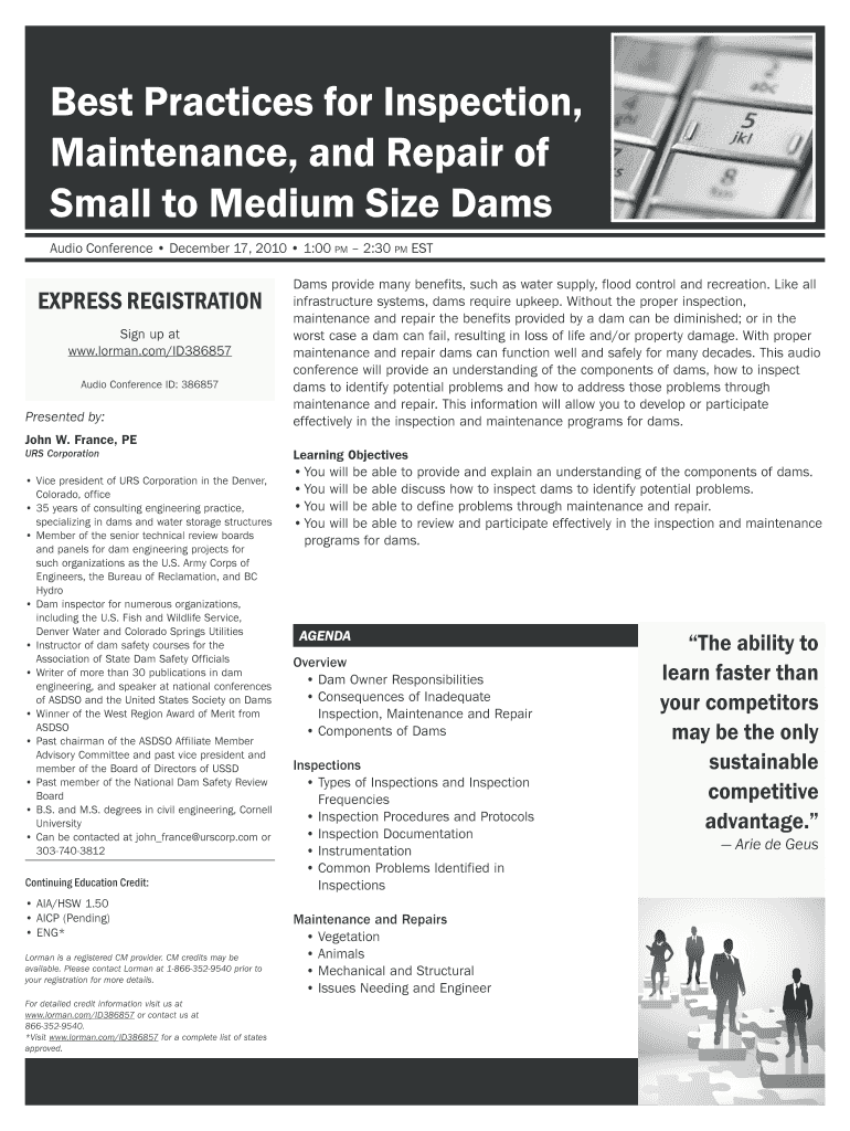 Fillable Online Best Practices for Inspection, Maintenance, and Repair ...