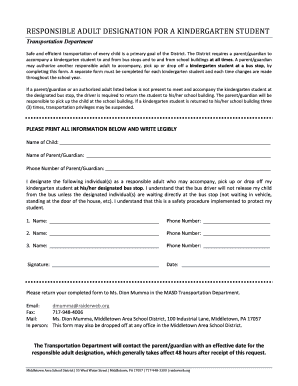 Fillable Online Resp Designated Adult for Kindergarten Fax Email Print ...