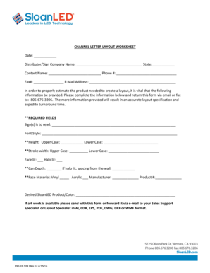 Fillable Online CHANNEL LETTER LAYOUT WORKSHEET - SloanLED Fax Email ...