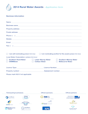 Fillable Online 2014 Rural Water Awards - Application form Fax Email ...