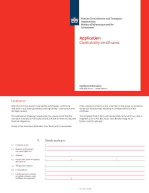 Fillable Online Form: Application Civil liability certificates Fax ...