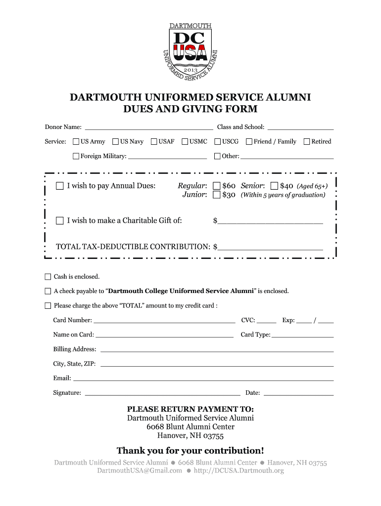 Fillable Online dcusa dartmouth DUSA Giving Form - Dartmouth Uniformed ...