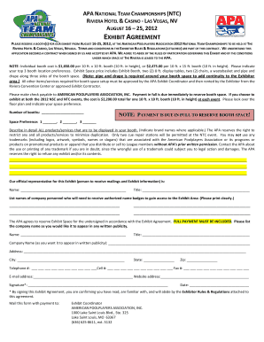 Fillable Online APA NATIONAL TEAM CHAMPIONSHIPS (NTC) Fax Email Print ...