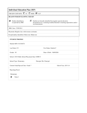 Fillable Online Individual Education Plan IEP - EduGAINS Home Fax Email ...