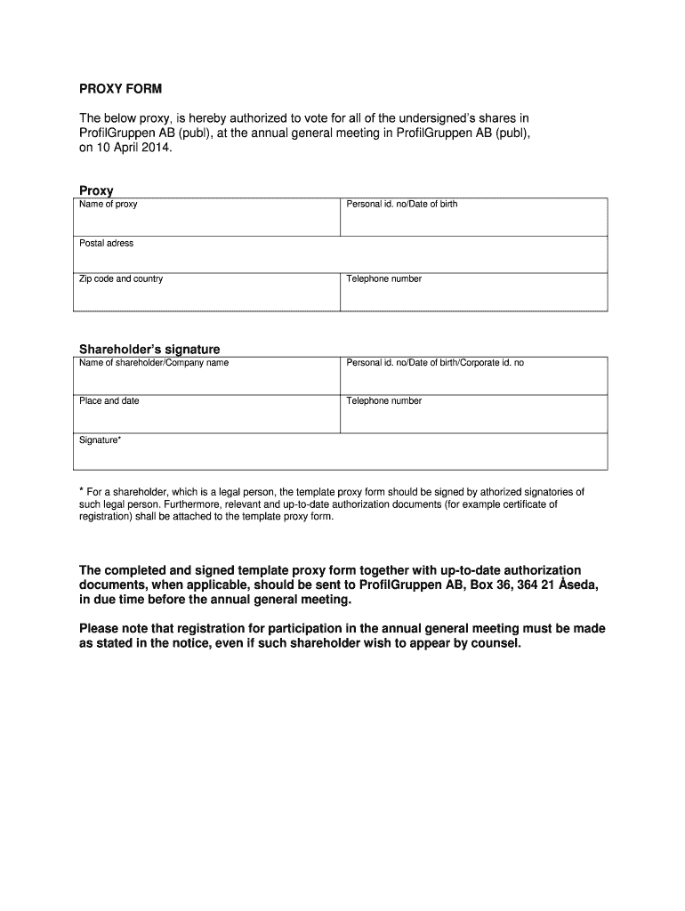 Fillable Online profilgruppen PROXY FORM The below proxy, is hereby ... - ProfilGruppen Fax ...