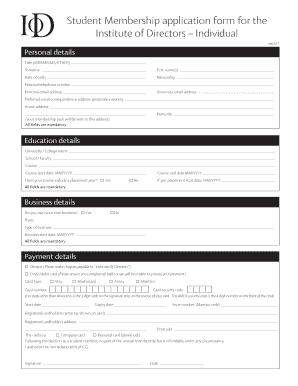 Fillable Online Student Membership application form for the Fax Email ...