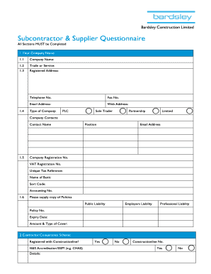 Fillable Online bardsley co Subcontractor amp Supplier Questionnaire ...