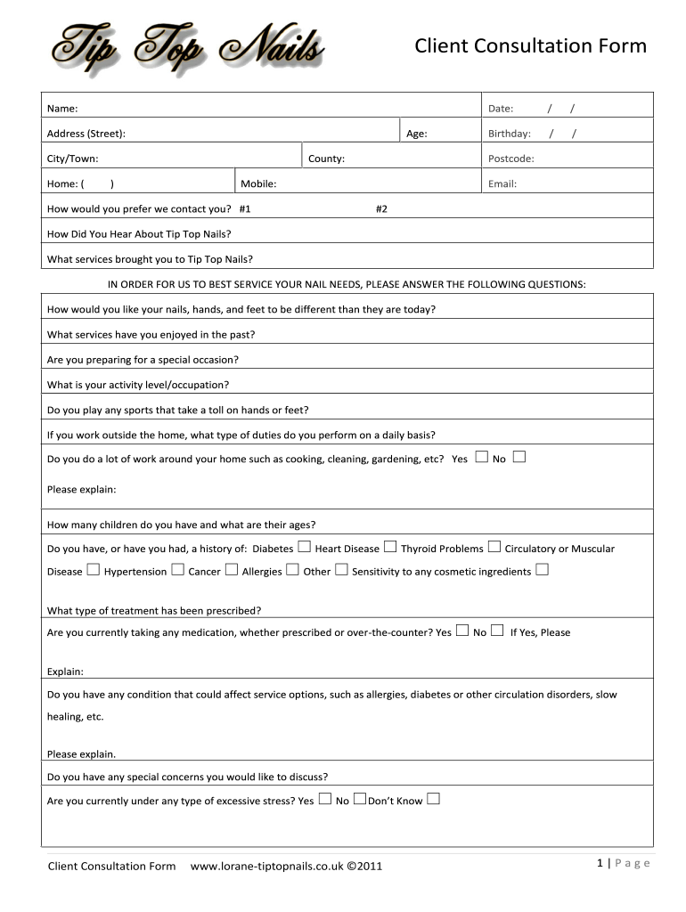Nail Consultation Form Pdf Fill Online Printable Fillable Blank 