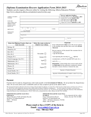 Fillable Online education alberta Diploma Examination Rescore Application Form ... - Alberta ...