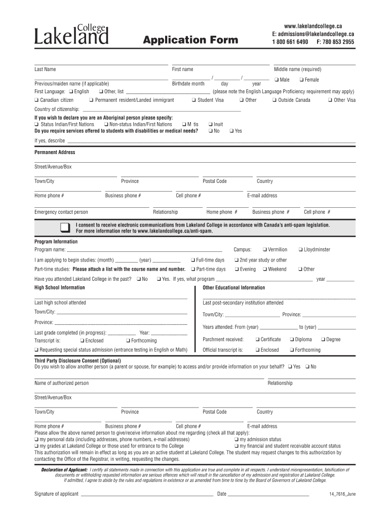 Fillable Online ca E: admissions lakelandcollege Fax Email Print ...