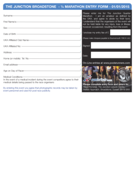 Fillable Online Quarter marathon forms 2015 - Poole Runners Fax Email ...