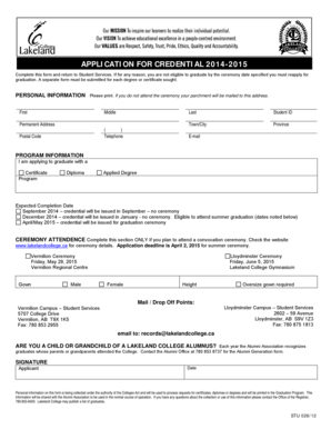 Fillable Online Application for Credential 2015 - Lakeland College Fax Email Print - pdfFiller