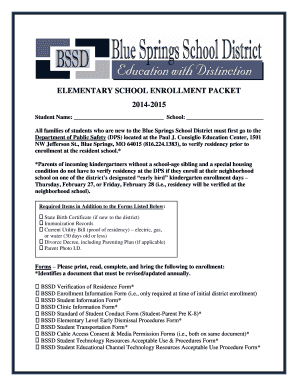 Fillable Online ELEMENTARY SCHOOL ENROLLMENT PACKET 2014-2015 Fax Email ...
