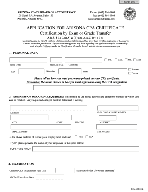 Fillable Online Application for Arizona CPA Certificate,... Fax Email ...