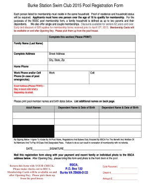 Fillable Online burkestation BSCA pool Registration Form 2015 Fax Email ...