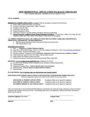 Fillable Online NEW RESIDENTIAL APPLICATION PACKAGE CHECKLIST (Note ...