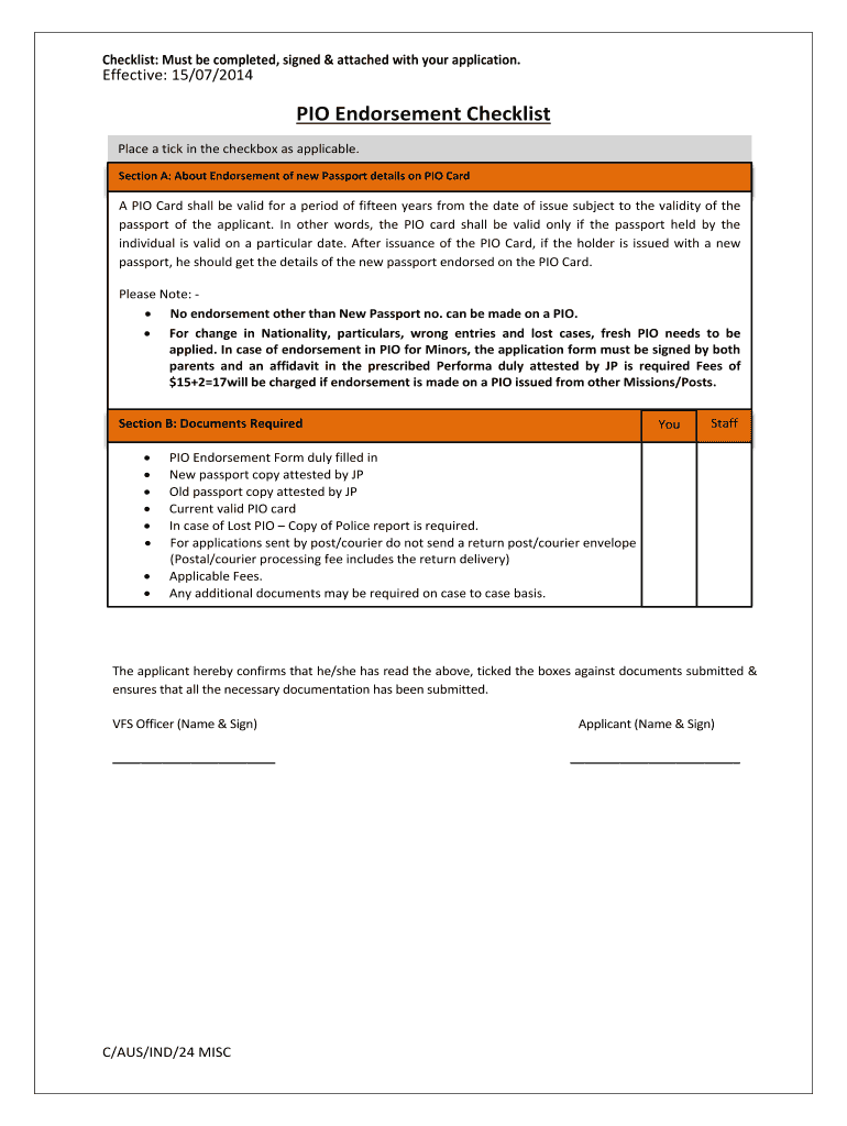 Fillable Online PIO Endorsement Checklist Fax Email Print - pdfFiller