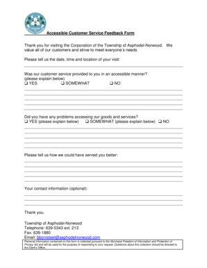 Fillable Online Accessible Customer Service Feedback Form - Asphodel ...
