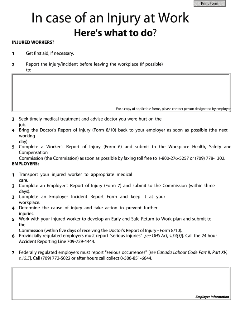 Fillable Online In case of an Injury at Work Fax Email Print - pdfFiller